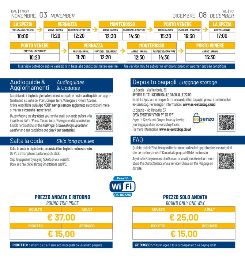 Orario battelli dal 3 novembre all'8 dicembre 2025 » Cinque Terre ...